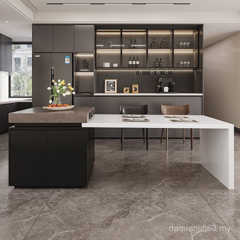 Meja makan pulau, meja makan, papan batu fleksible isi rumah, platform ...