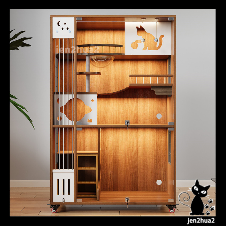 Cat villa luxury cat house cat cage home solid wood large space cat ...