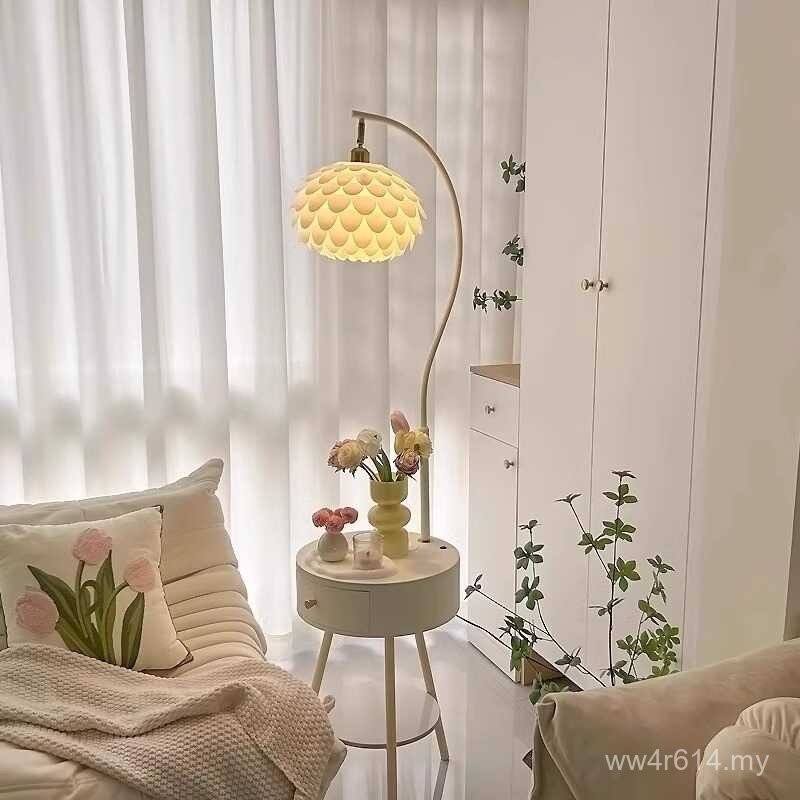 Cream Style Bedroom Shelf Floor Lamp Bedside Table Integrated Table ...