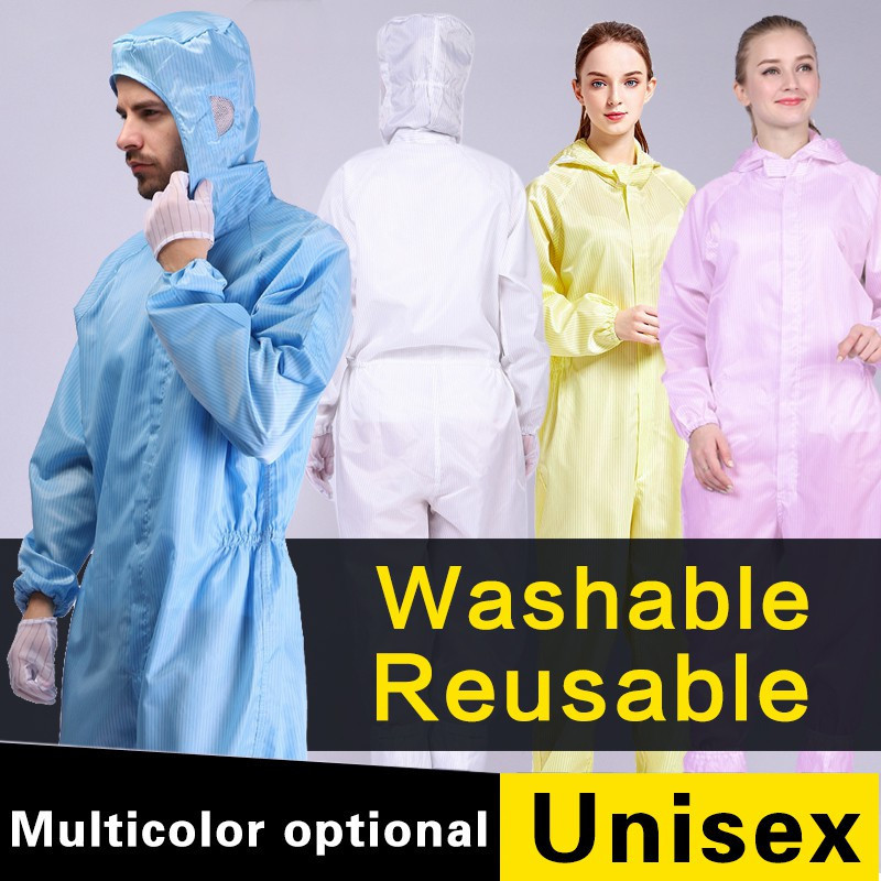 Cleanroom Suit ESD Jumpsuit PPE Clothing Coverall Washable Antistatic ...