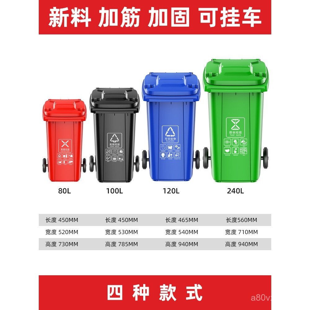 Tong Sampah Luaran Kapasiti Besar 240 Liter Komer dengan Penutup Lebih ...