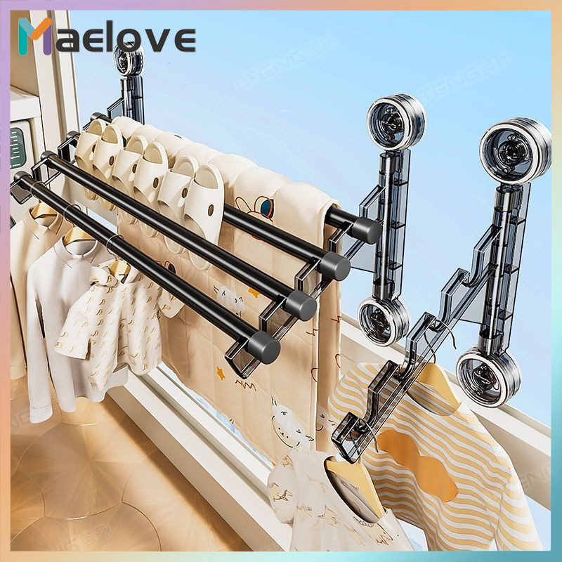 Suction Cup Drying Rack Foldable Perforation-Free Balcony Clothes Rod ...