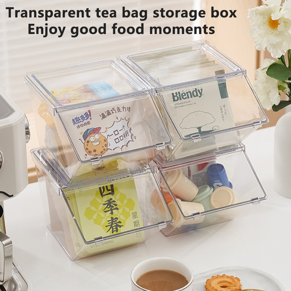 Stackable Tea Bag Organizer with Cover Coffee Storage Box Plastic Tea ...