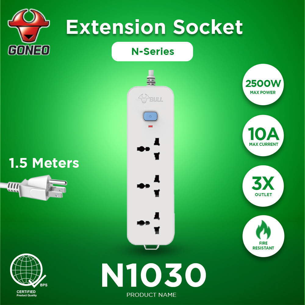 Bull Extension Socket N Series N1030 Cable 3 Outlets 2500w 10A | Shopee ...