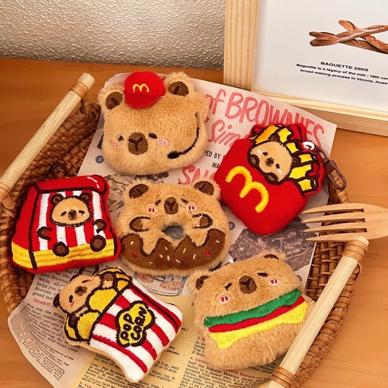 Creative Hamburger Fried Chicken Capybara Keychain Cute Cartoon Food ...