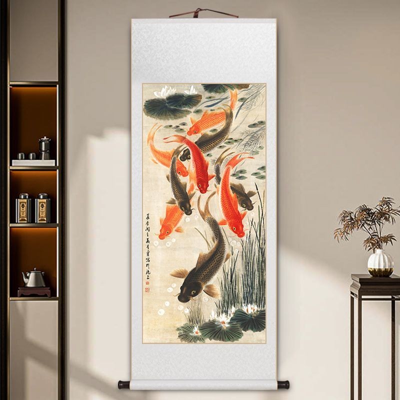 Nine Fish Picture New Chinese Style Scroll Paintings Nine Carp Pictures ...