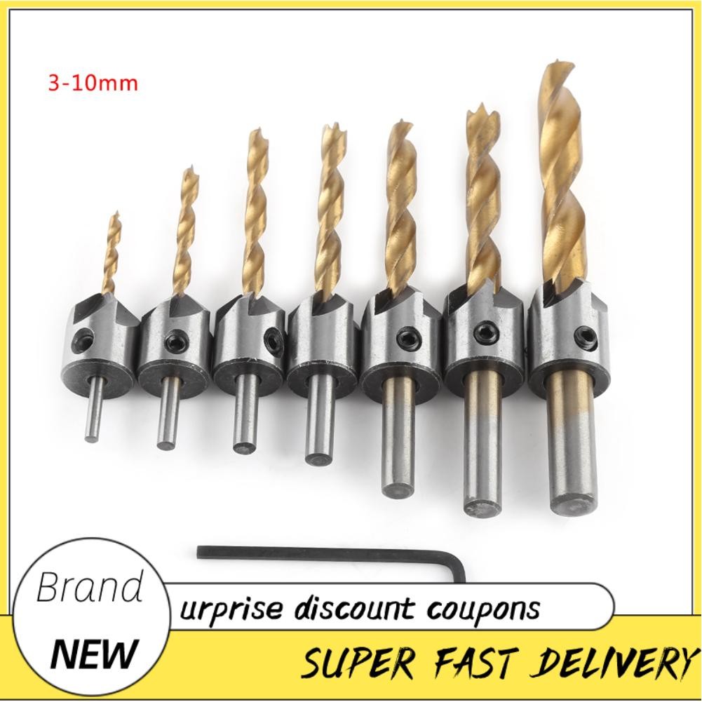 Freemarket Jarchii Countersink Drill Bit Set Steel Round Shank with Hex ...