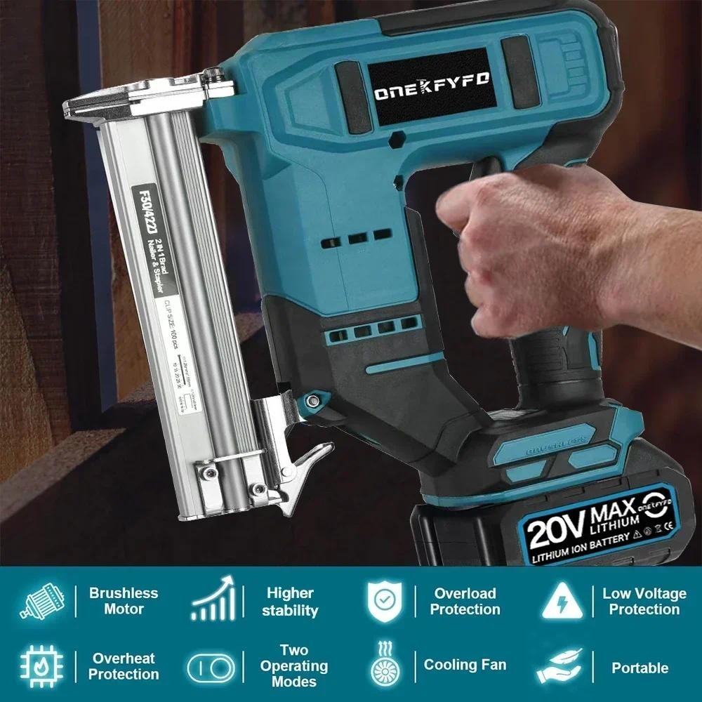 2 in 1 Brushless Electric Air Nail Gun Cordless Portable Nailer Stapler ...