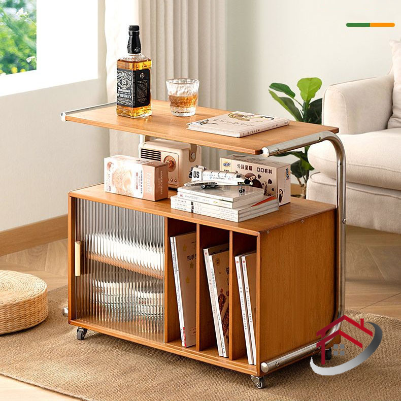 Movable Sofa Side Cabinet Bamboo Storage Cabinet Living Room Tea Table ...