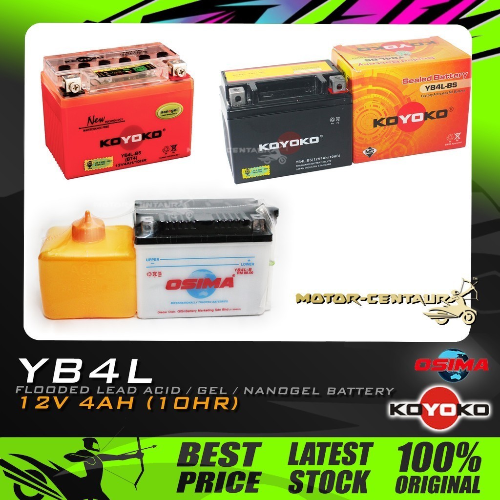 BATERI BASAH MOTOSIKAL OSIMA FLOODED CELLS LEAD ACID / KOYOKO NANOGEL ...