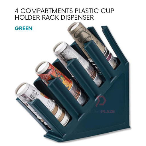 Green 4 Compartments Plastic Cup Holder Rack Counter Coffee Dispenser ...