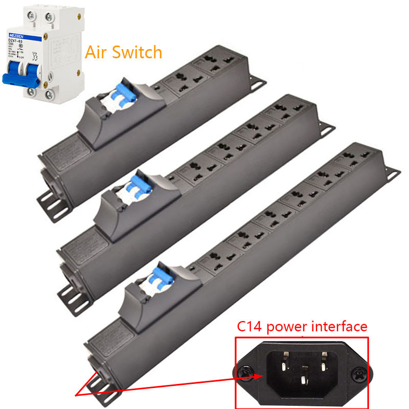 Network Rack PDU Power Strip 16A Air Switch 2-12 Ways Universal Socket ...