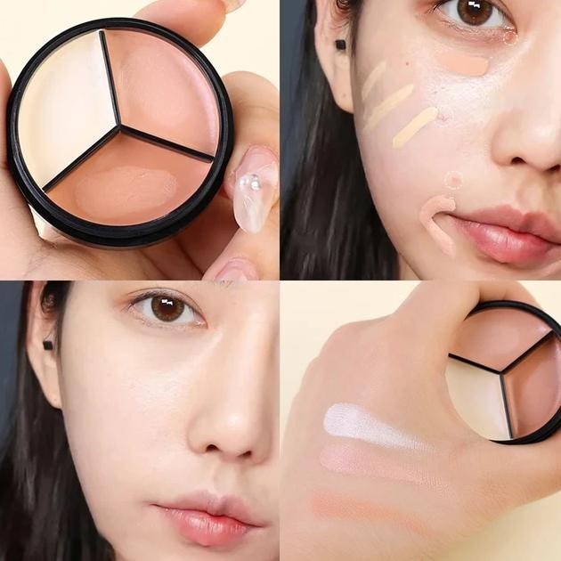 3-Color Concealer Palette Cream Texture Covers Acne Marks Dark Circles Multifunction Face ...