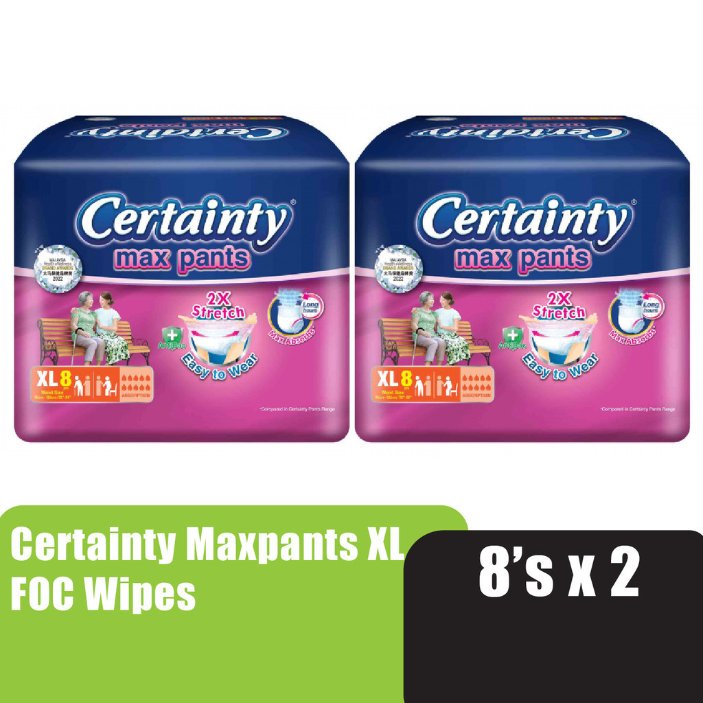 CERTAINTY Maxpants Adult Diapers 8's x 2 Size - XL (FOC Wipes) Adult Diapers Pants / Pampers ...