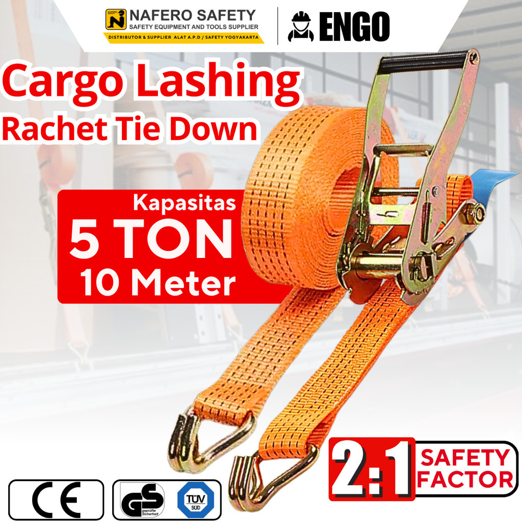 Ratchet Tie Down Cargo Lashing Belt 5 TON x 10 Meters ENGO 2:1 Safety Factory Fastening Cargo ...