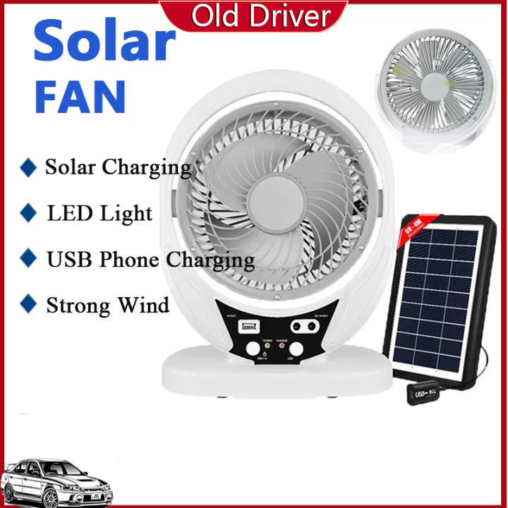 6 inches kipas Solar Fan DC Fan Large Wind Portable Fan Long Battery ...