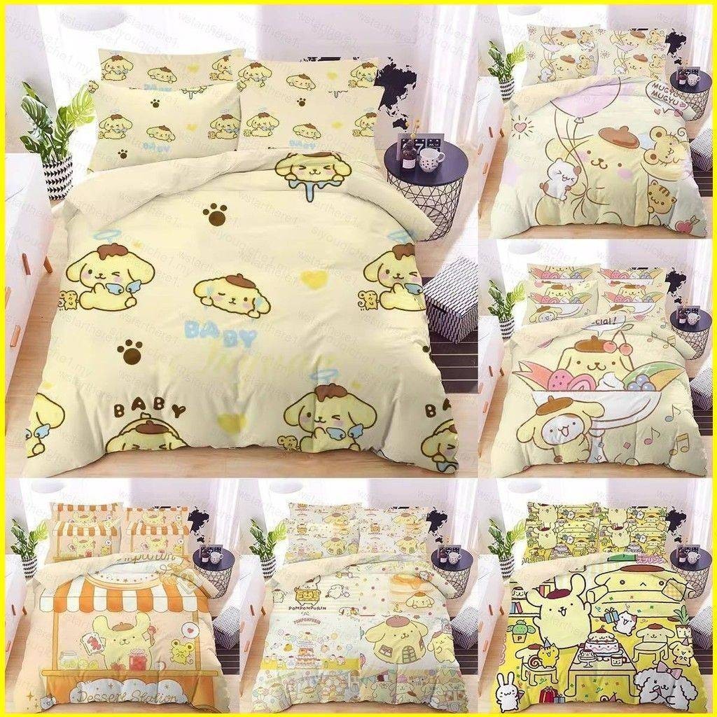 Pompompurin 3IN1 Suit Bedding Set Bed Sheet Quilt Cover Pillowcase Home ...