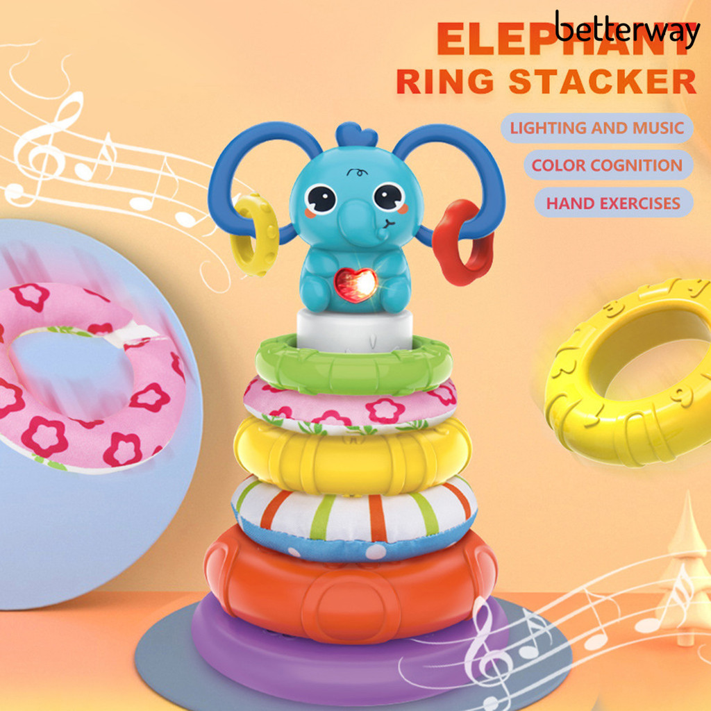 Betterway Elephant Ring Stacking Toy 5 Sizes Textured Rings Stack Tower ...