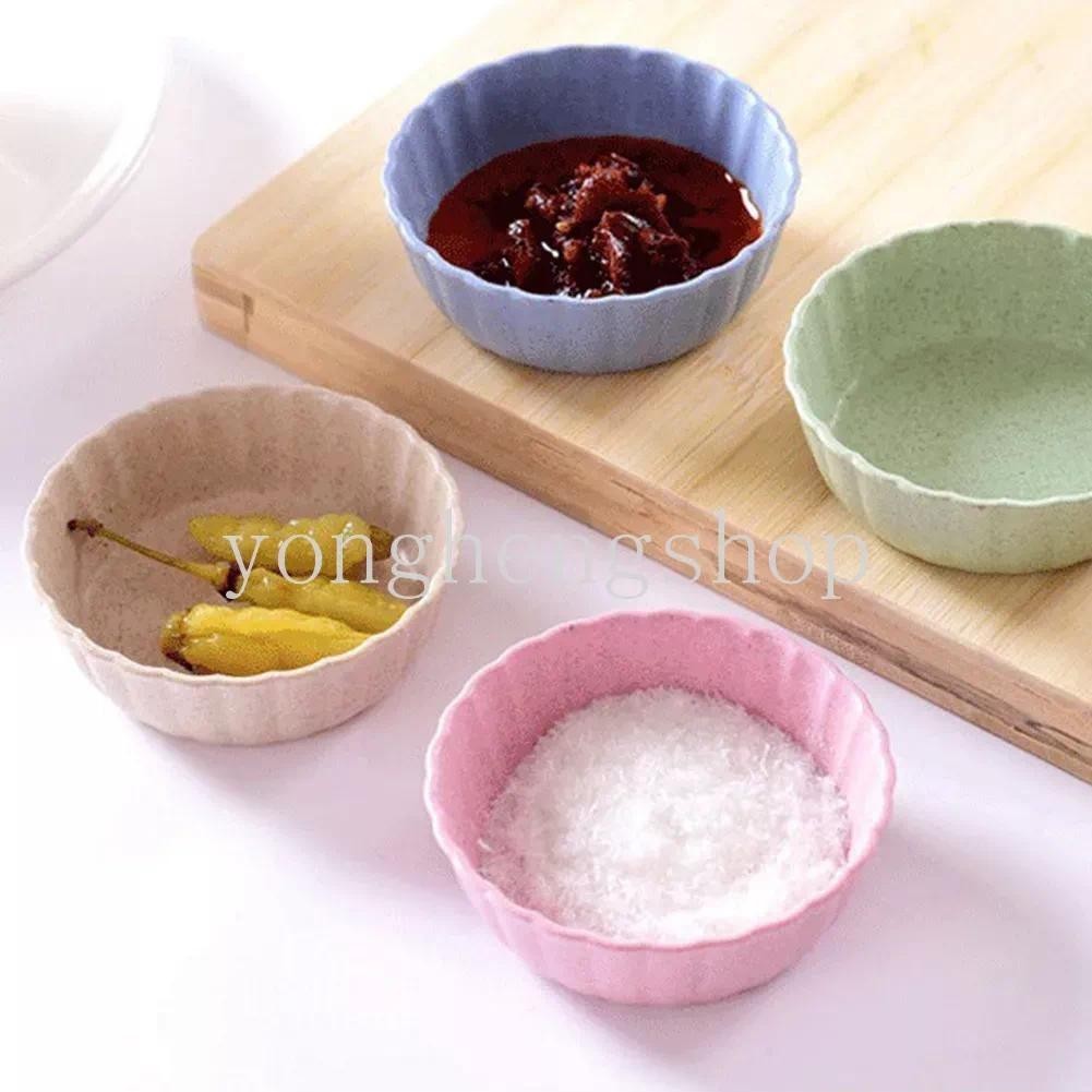 Wheat Straw Seasoning Dish Round Shaped Multipurpose Sauce Container ...