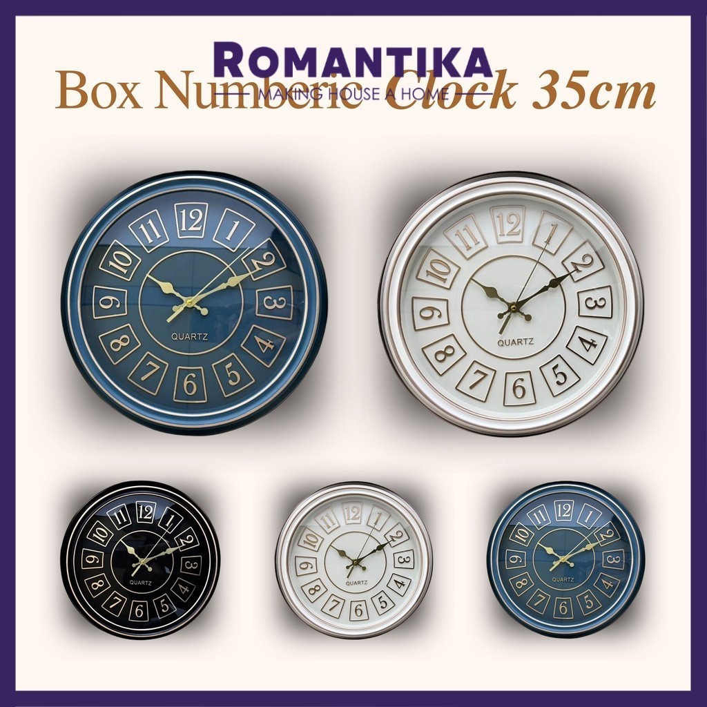 Romantika 35cm Box Numberic Colour Clock Analog Wall Clock Plain Colour Jam Dinding warna kosong ...