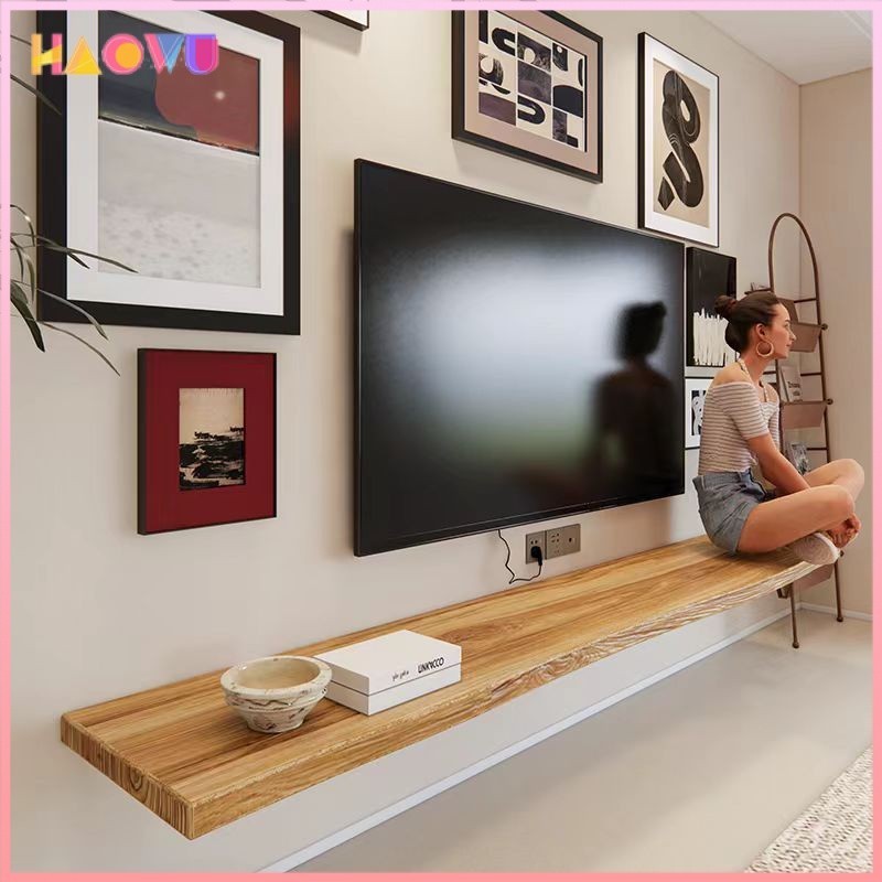 Living Room Simple Modern Log Wall-Mounted TV Cabinet Whole Solid Wood ...