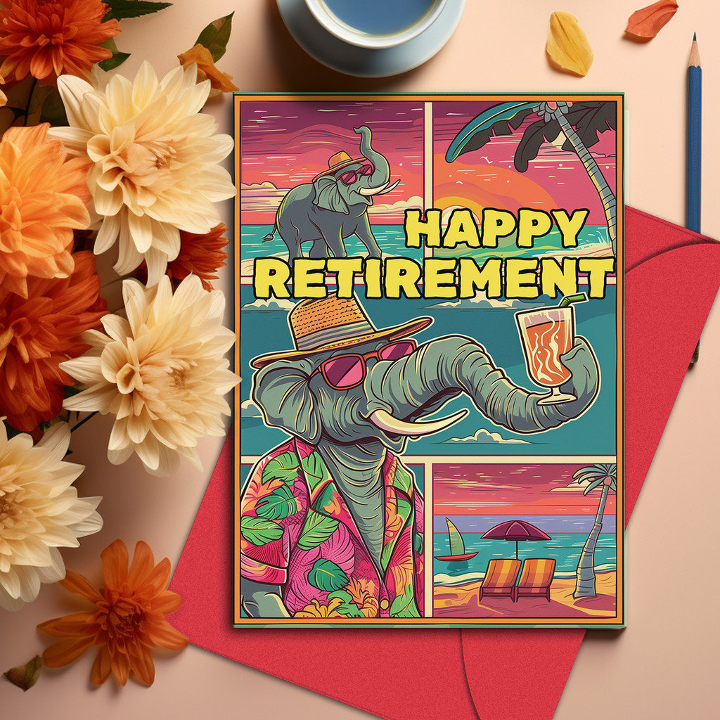 22 x 30 cm Large A4 size Retro Comics Happy Retirement Team Group ...