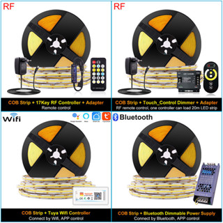 5m 10m Bicolor CCT COB Strip LED Light Bar with RF Dimmer 24V 12V ...