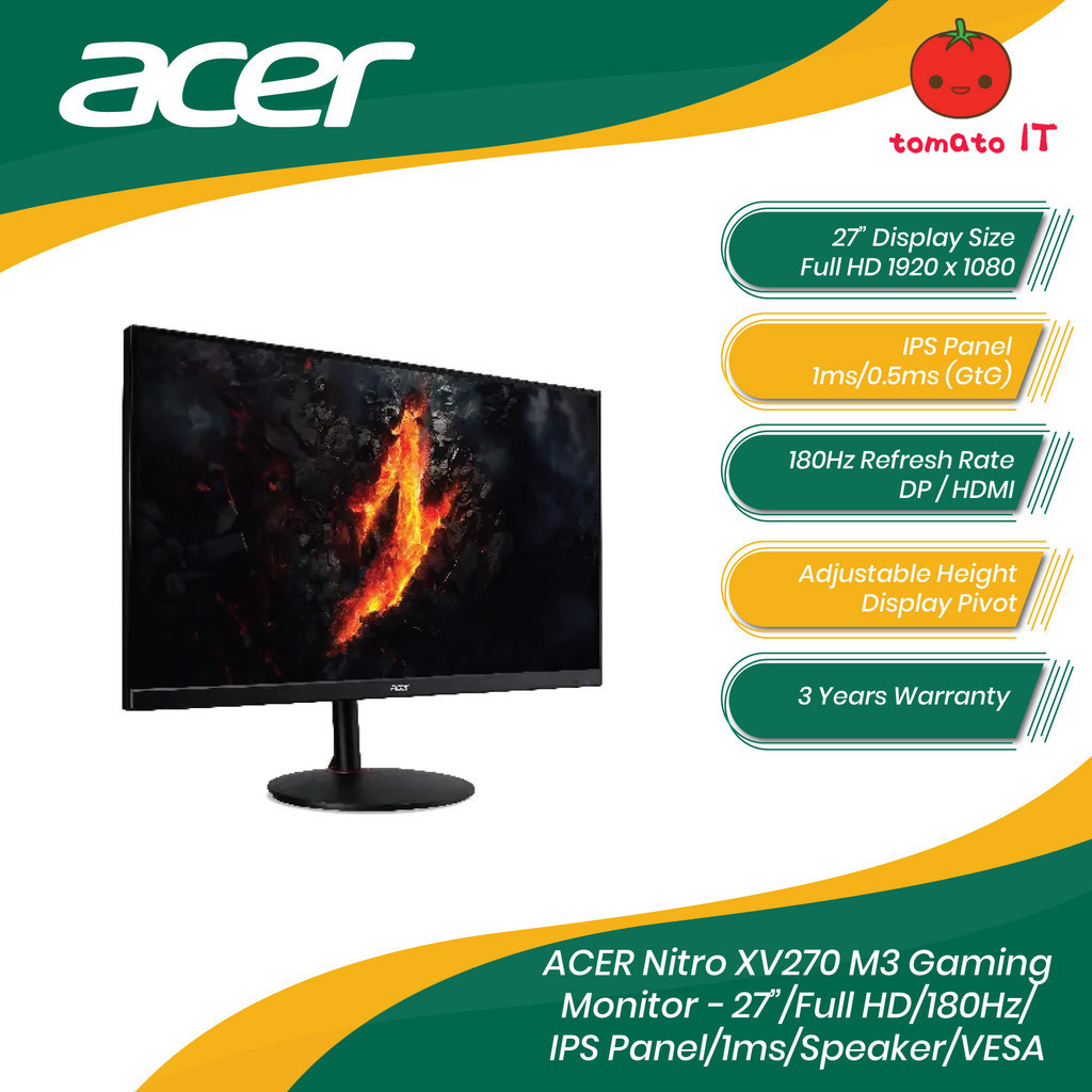 ACER Nitro XV270 M3 Gaming Monitor - 27”/Full HD/180Hz/ IPS Panel/1ms ...