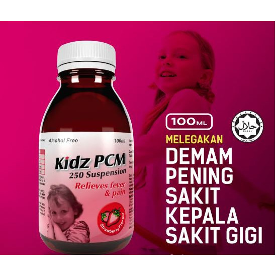 Kidz PCM 250 Suspension Strawberry Flavour For Fever and Pain ( 100ml ...