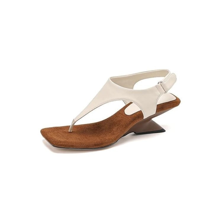 High Heel Women's Shoes Square Toe Shaped Heel Fashion Flip-Toe Sandals ...