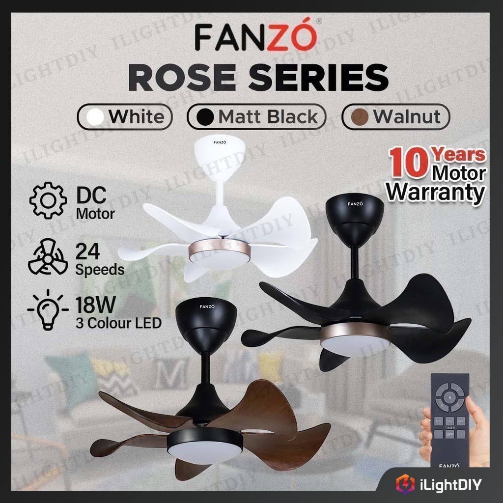 FANZÓ ROSE LED 24'' DC MOTOR 5 BLADE 24 SPEEDS 3 COLOR LIGHT REMOTE ...