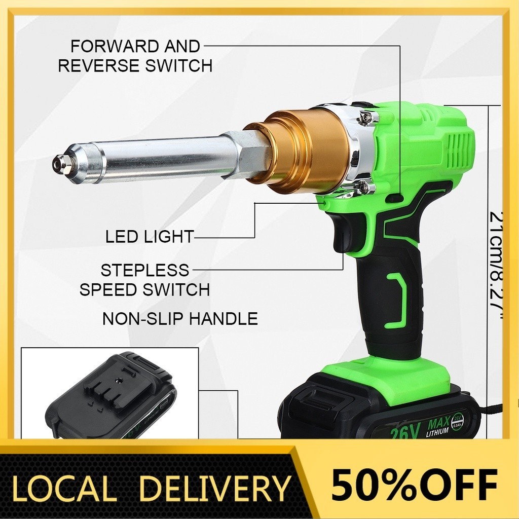 Green Cordless Electric Blind Rivet Gun Insert Nut Pull Riveting Tool ...