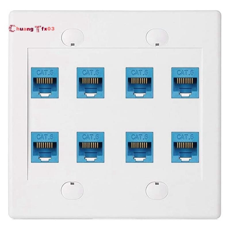 Ethernet Wall Plate 8 Port - Double Gang Cat6 RJ45 Jack Network Cable ...