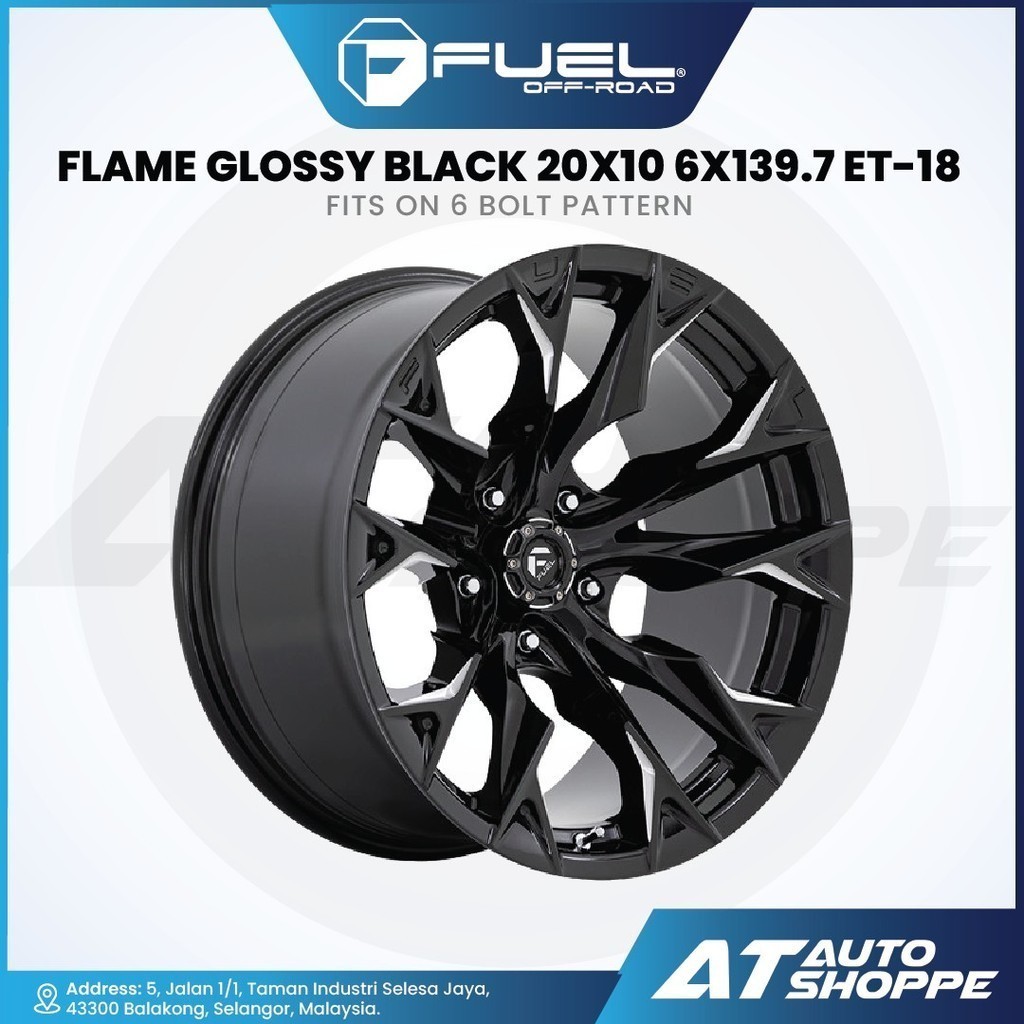 Fuel Offroad Flame - Glossy Black / Mill 20x10 ET-18 6x139.7 (1 Piece ...