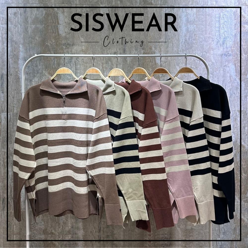 SISWEAR Stripe Half Zipper Knitwear (TWO SIZE) Turtle Neck Western ...