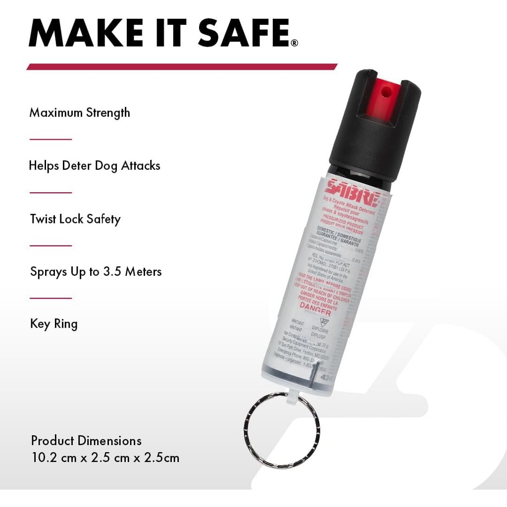 SABRE Protector 22-Gram Dog Spray with Key Ring, 14 Second Total Spray ...