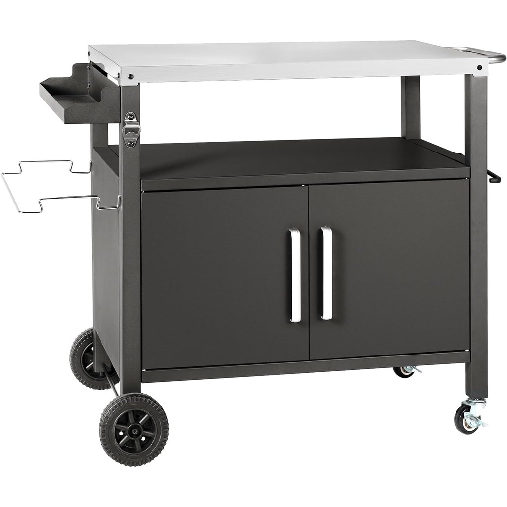 Dining Table with Large Locker, Movable Outdoor Barbecue Table Pizza ...