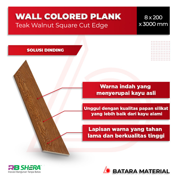 Rb Shera Wall Colored Plank Teak Walnut Square Cut Edge - 8x200x3000mm ...