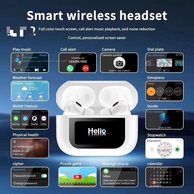 earphone Bluetooth Touch screen new V10 noise reduction 2024 sports ...