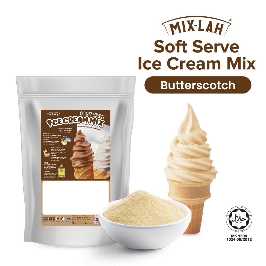 MIX-LAH Butterscotch Soft Serve Ice Cream Mix Powder - 1kg Pack + 3 ...