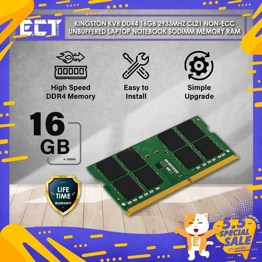 Kingston KVR DDR4 16GB 2933MHz CL21 Non-ECC Unbuffered Laptop Notebook ...