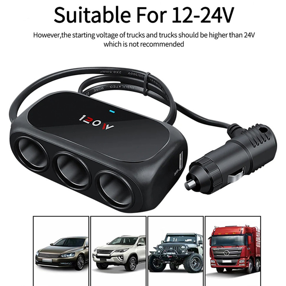 3-Socket Car Splitter Adapter, 2 USB Extender | Shopee Malaysia