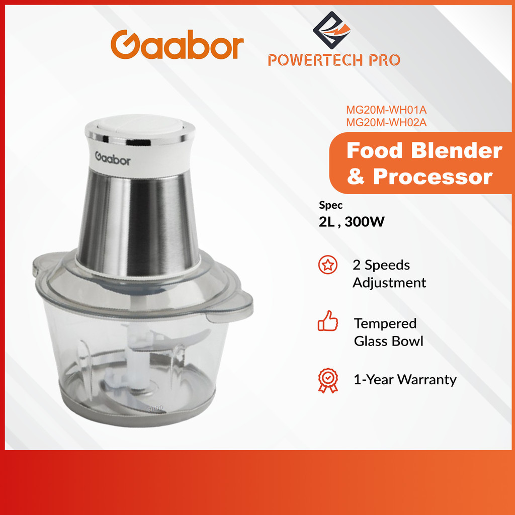 Gaabor Food Processor with 2 Speed Glass Bowl Duo Layer Blade (MG20M ...