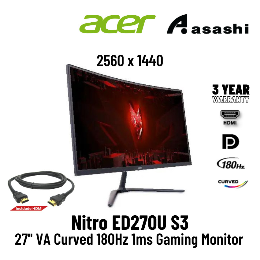 Acer Nitro ED270U / ED270US3 / ED270U S3 27" VA Curved 180Hz 1ms 2K ...