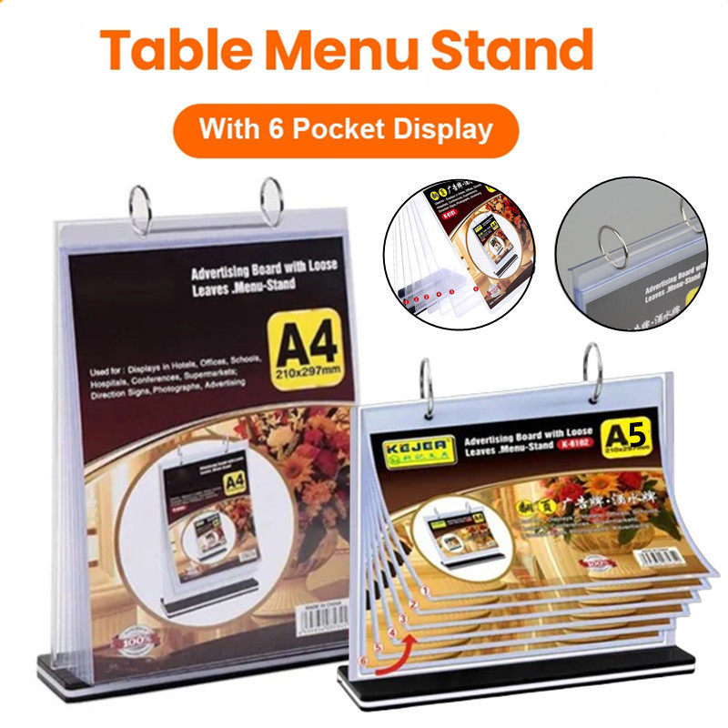 Acrylic Flip Menu Holder A4/A5/A6 Restaurant Display Stand with 6 ...
