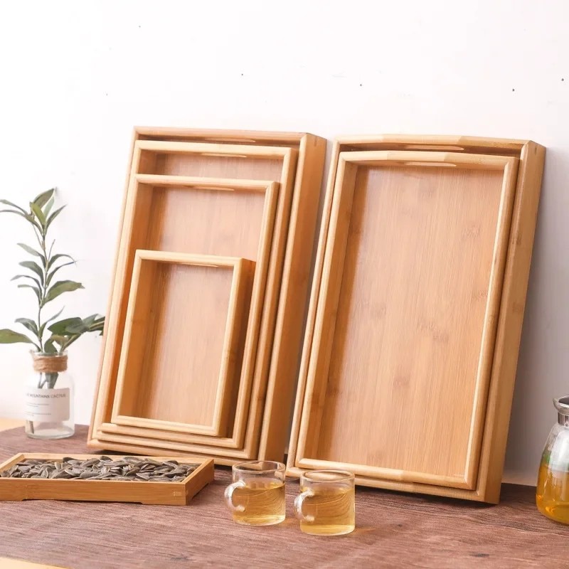 Bamboo Tray Rectangle Wooden Tray With Handle Tea Tray Party Talam ...