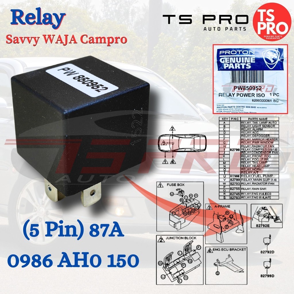 Proton Savvy WAJA Campro Genuine Relay (5 Pin) 87A PW850952 0986 AH0 ...