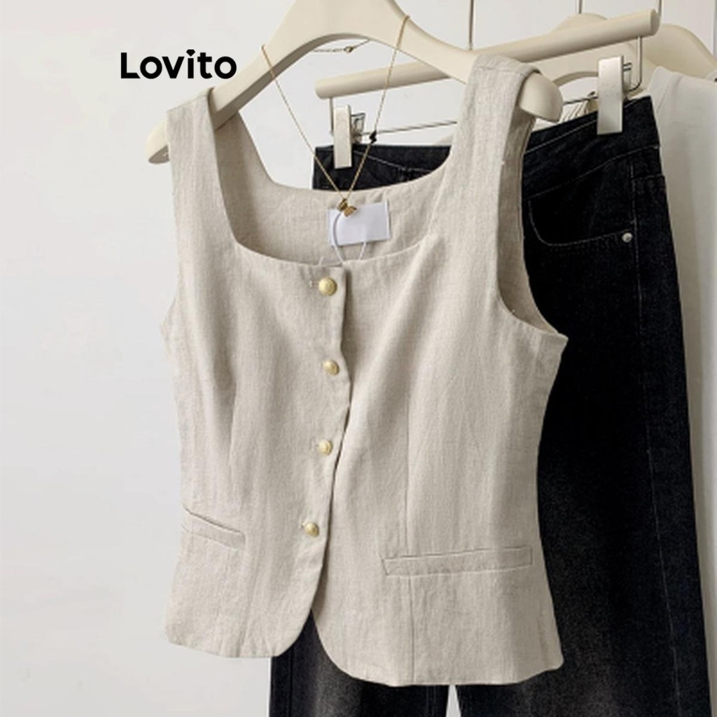 Lovito Elegant Plain Button Tank Top for Women LNE52350 Lovito Tank Top ...