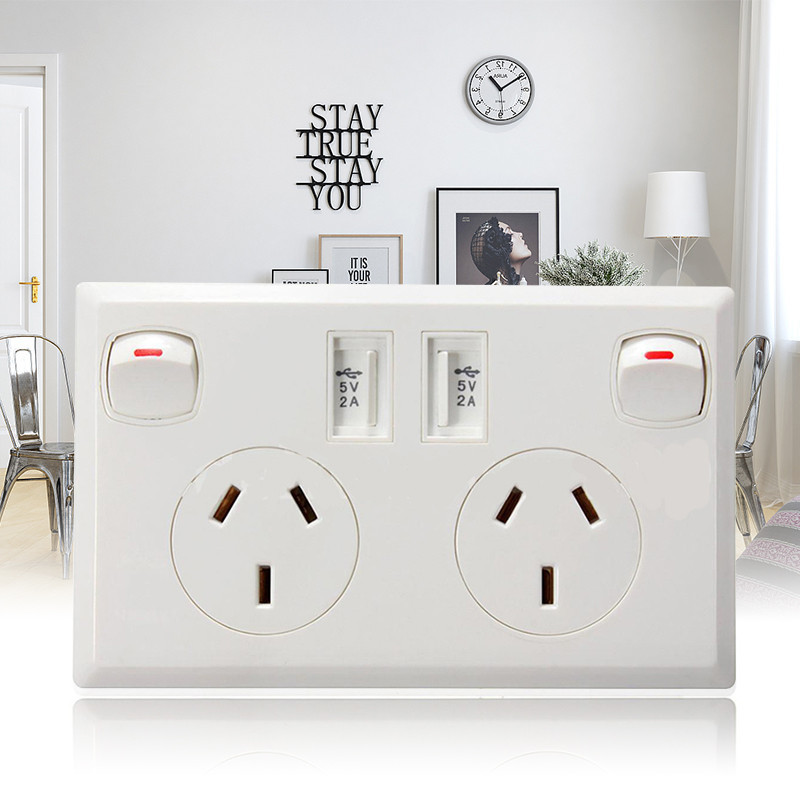 10A Double USB Charger Dual Power Socket Power Point Gpo With On/Off ...