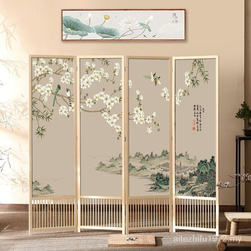 Solid wood screen partition modern simple home folding mobile living ...